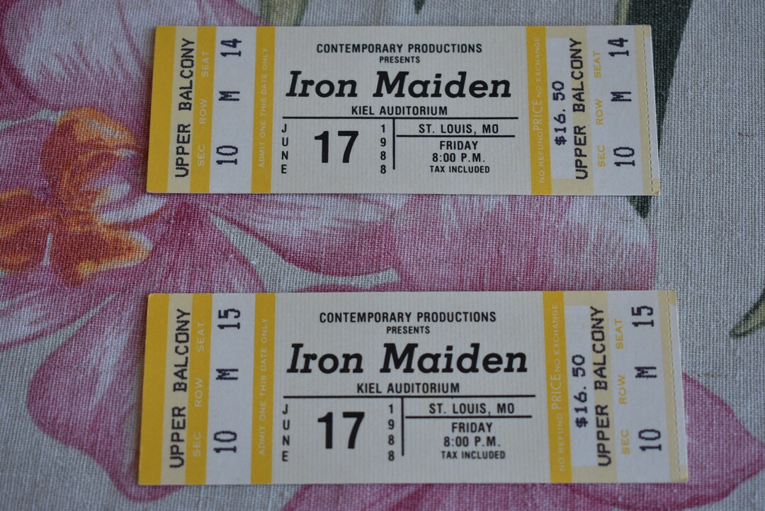 Lot of 2 Vintage 1988 Iron Maiden UNUSED Concert Ticket Kiel Auditorium ...