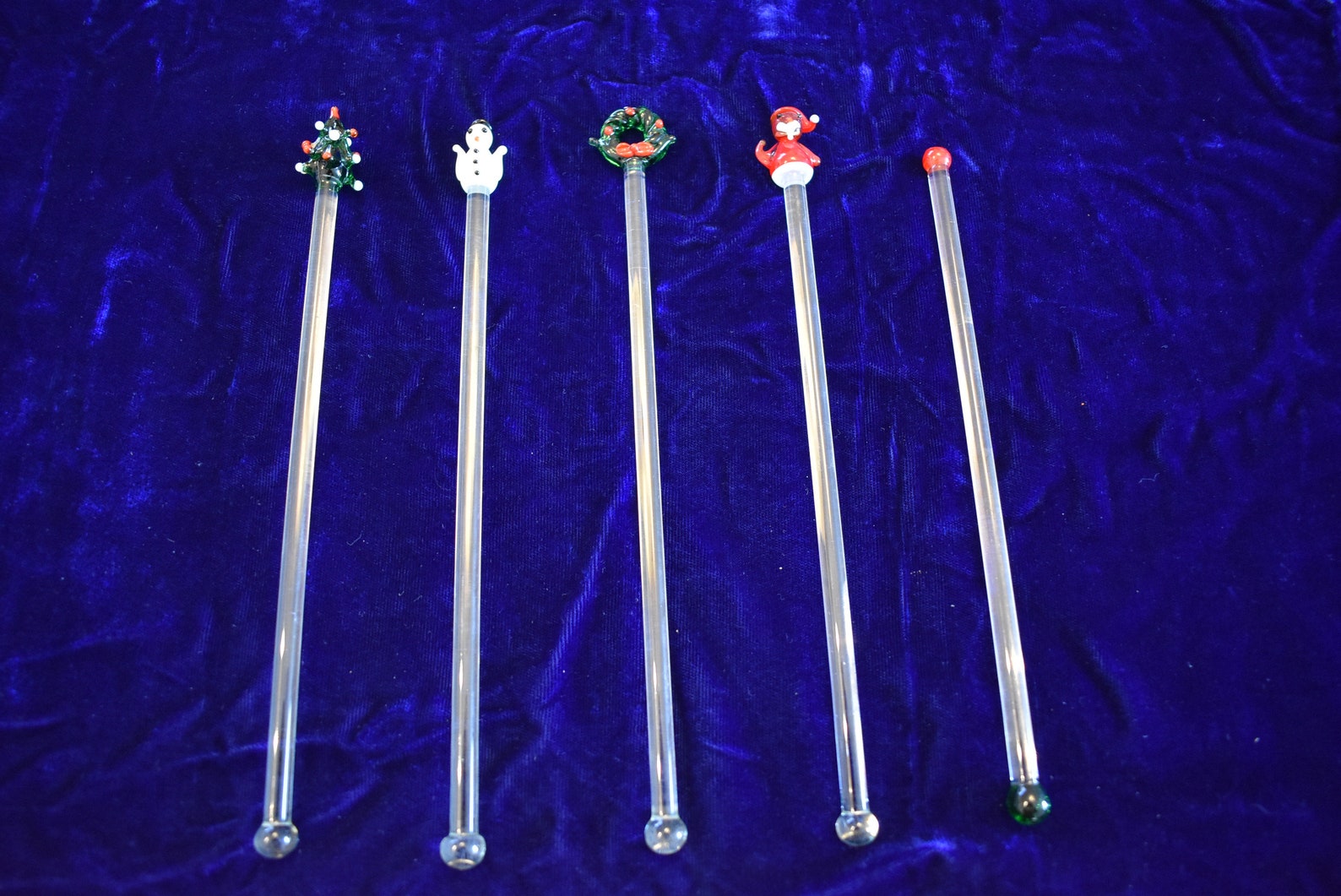 Vintage Hand Made Glass Christmas, Santa Claus, Snowman Swizzle Sticks ...