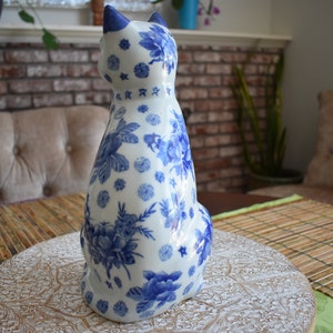 Vintage Delft Blue Style Ceramic Unbranded Cat/kitten Floral/flower ...