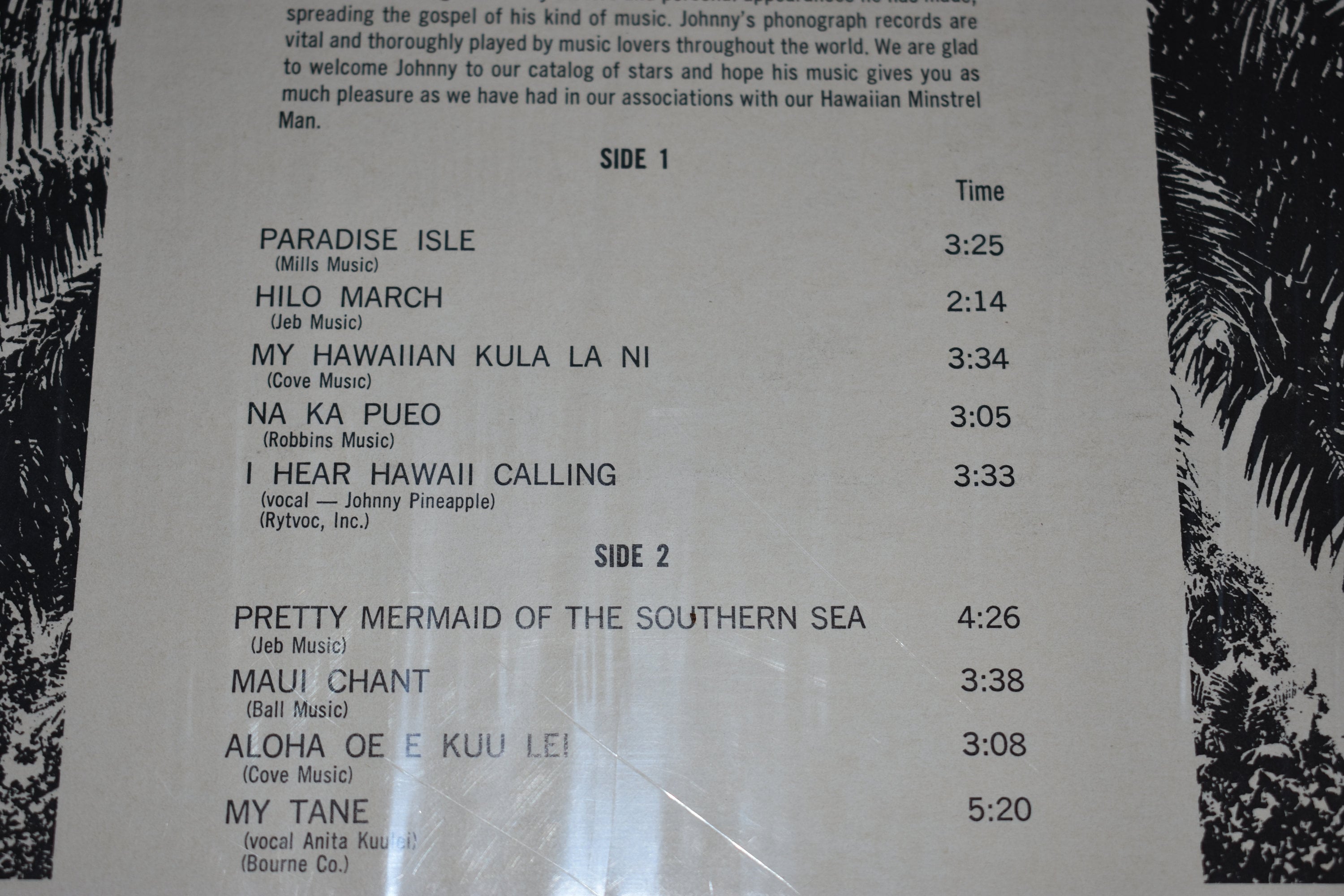 Vintage Original Hawaiian Vinyl Record Album Johnny Pineapple & His ...