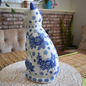 Vintage Delft Blue Style Ceramic Unbranded Cat/kitten Floral/flower ...