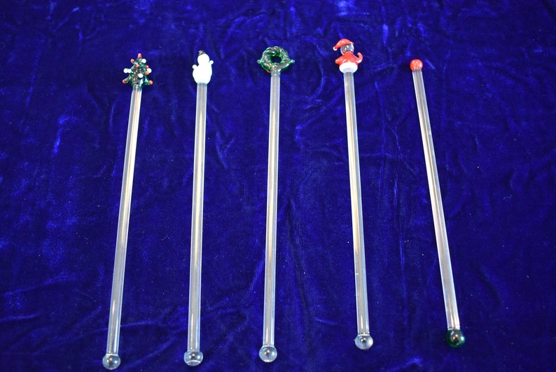 Vintage Hand Made Glass Christmas, Santa Claus, Snowman Swizzle Sticks ...