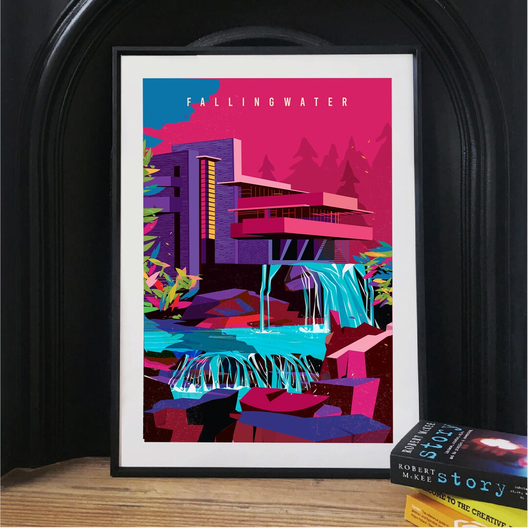 Fallingwater Art Print Frank Lloyd Wright Modernist - Etsy