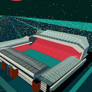 Anfield Stadium Art Print, Anfield by Night, Liverpool Football Fan Art ...