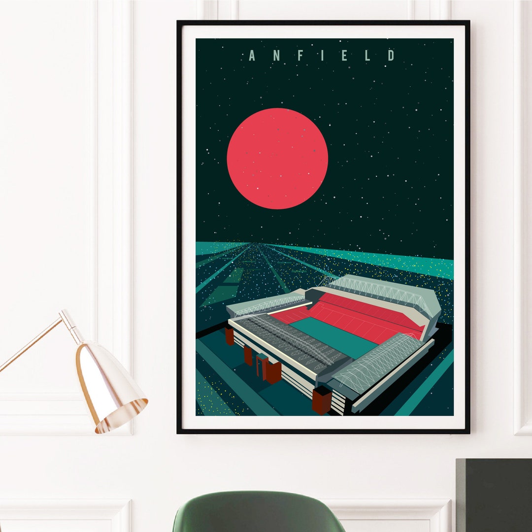 Anfield Stadium Art Print, Anfield by Night, Liverpool FC Poster ...