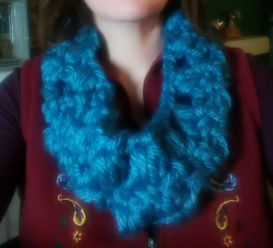 Cowl-crochet Thick Yarn Teal Cowl-accent Cowl-teal Two-hour Green Cowl ...