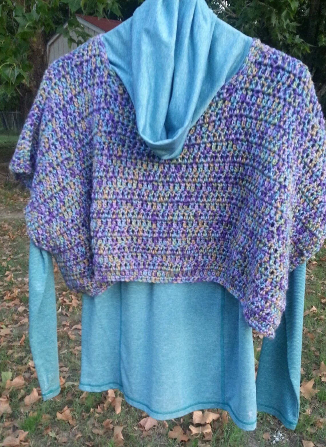 Poncho, Womans Size Small-multi Color Crop Poncho-purple,gold,turquoise ...