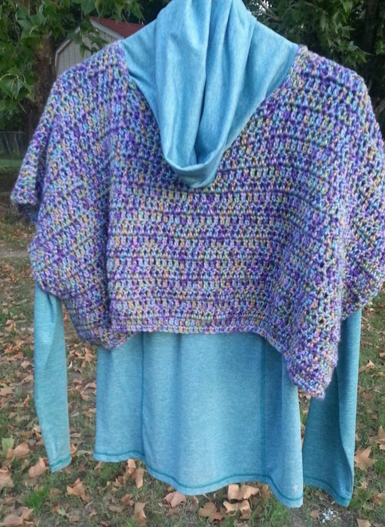 Poncho, Womans Size Small-multi Color Crop Poncho-purple,gold,turquoise ...