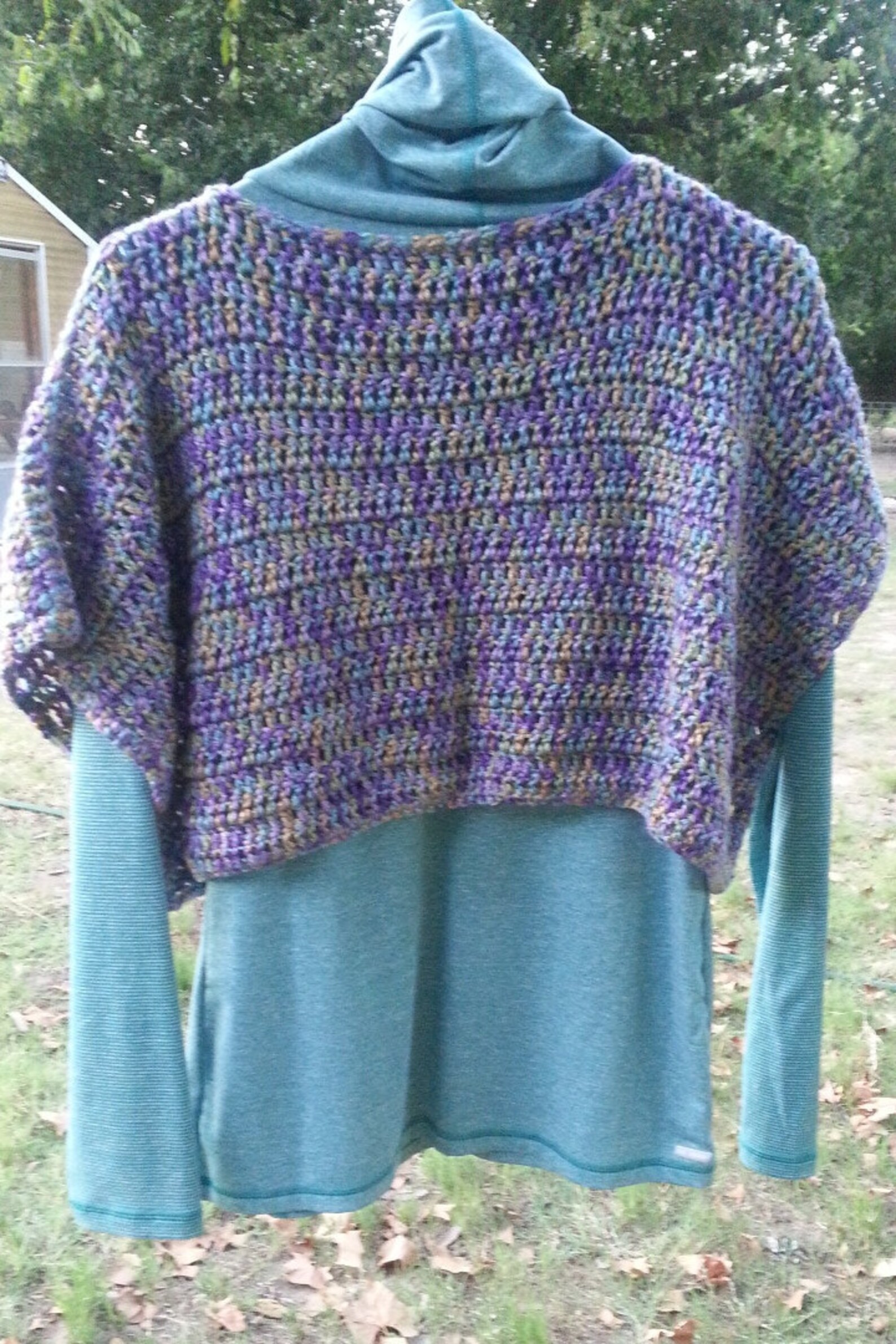 Poncho, Womans Size Small-multi Color Crop Poncho-purple,gold,turquoise ...