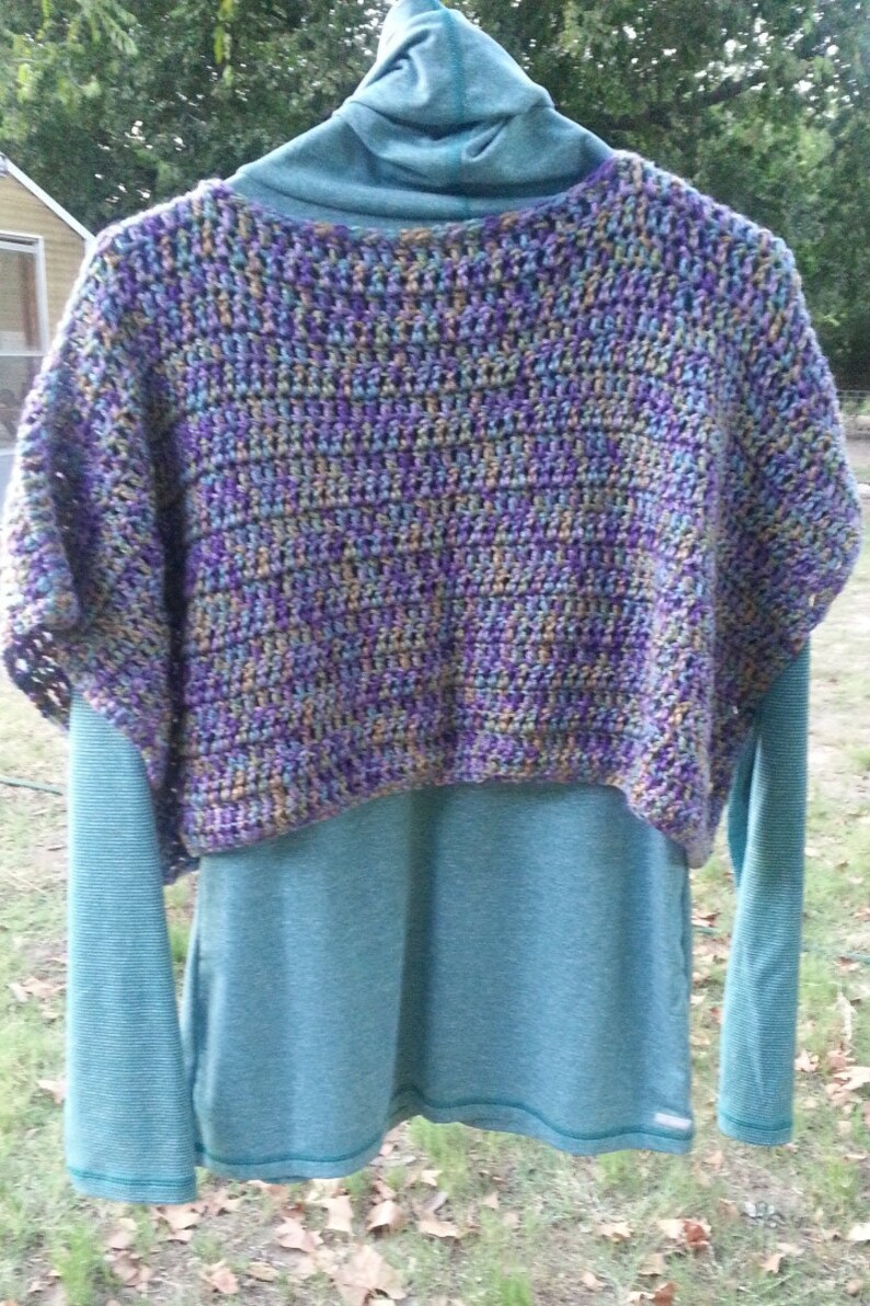 Poncho, Womans Size Small-multi Color Crop Poncho-purple,gold,turquoise ...