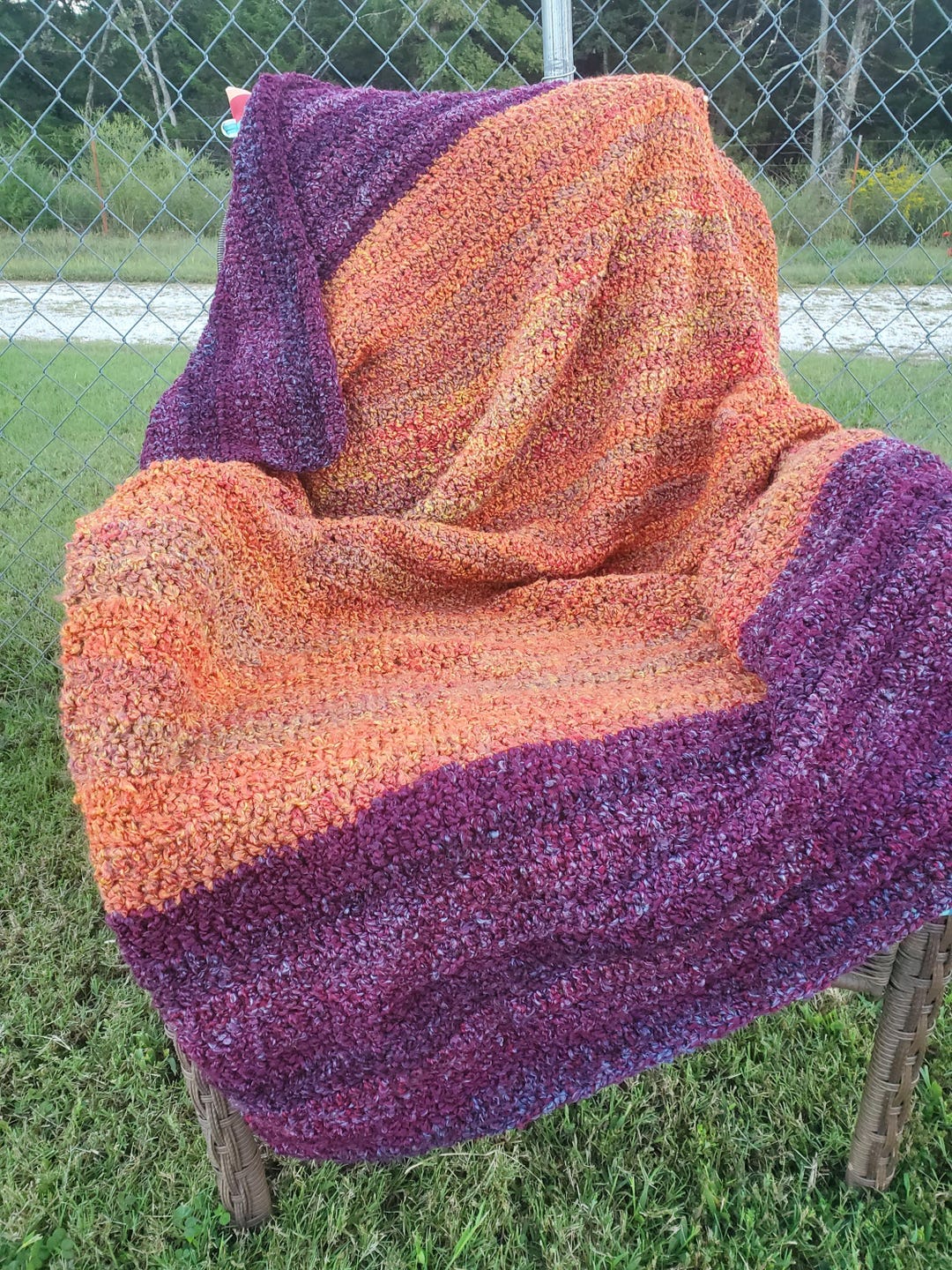 Crochet Orange and Purple Afghan:fall Afghan,halloween Afghan, Mandarin ...