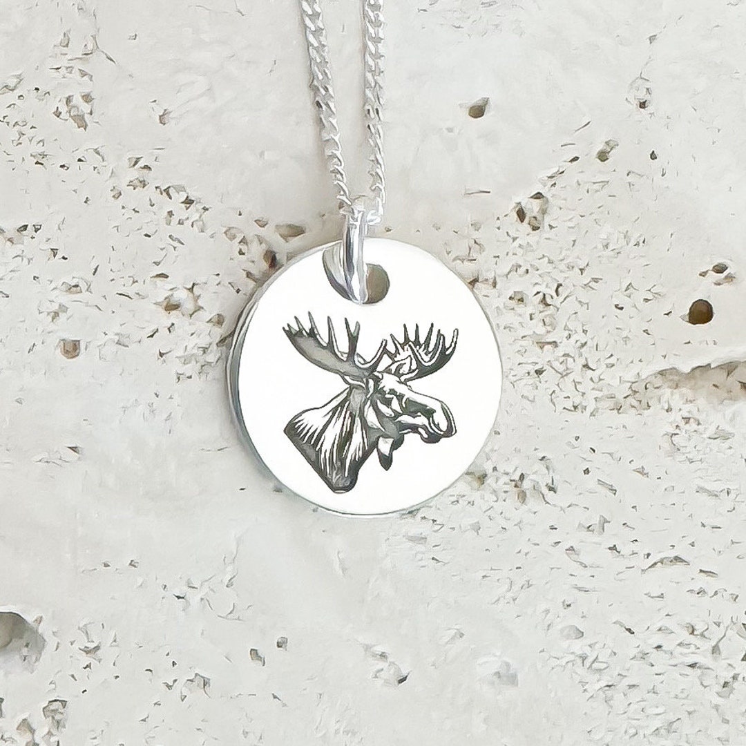 Moose Necklace | Sterling Silver | Engraved - Etsy