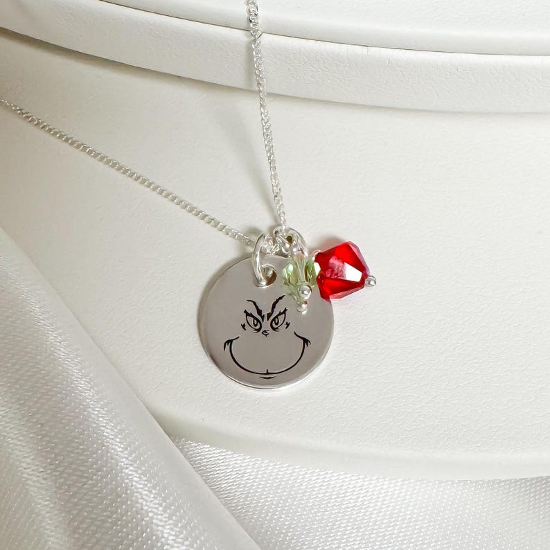 Grinch Necklace | Sterling Silver | Christmas | Crystals - Etsy
