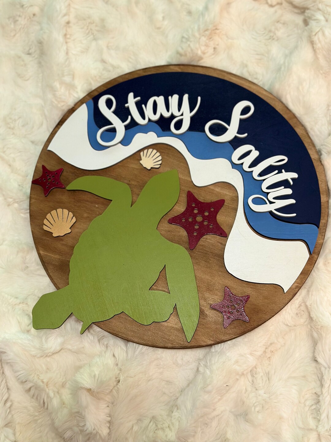 Stay Salty Wooden Beach Theme Door Sign With Turtle and Shells - Etsy