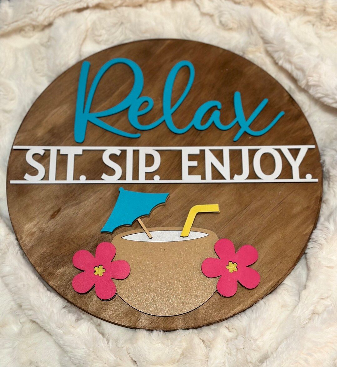 Relax Sit Sip Enjoy Wooden Door Sign With Coconut Drink - Etsy