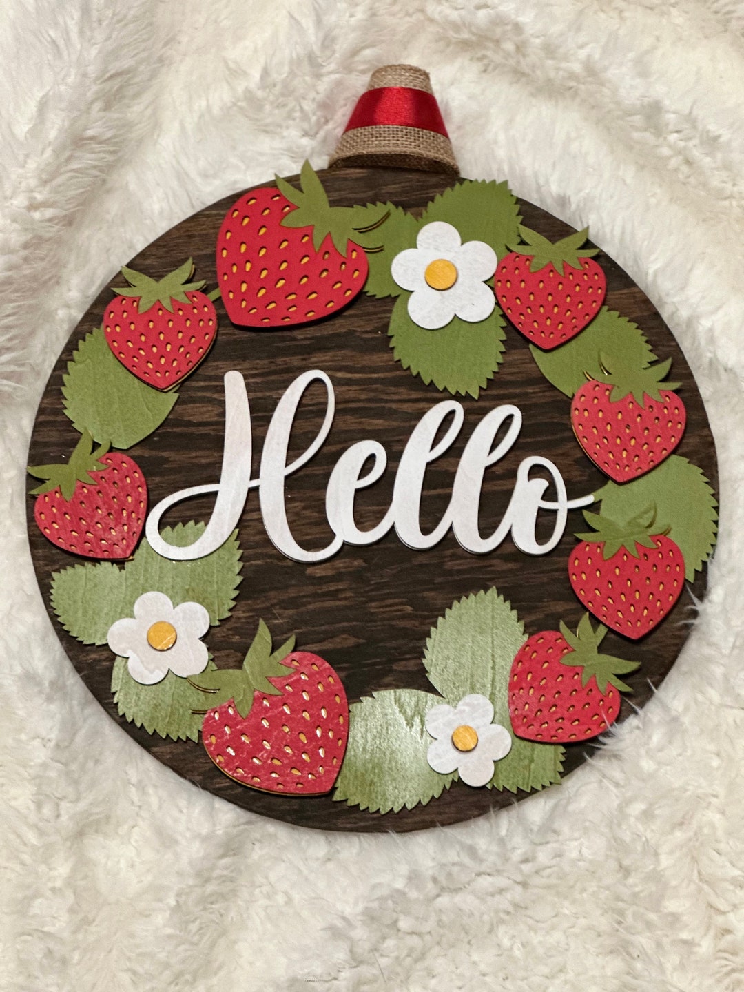 Wooden Hello Door Sign With Strawberries - Etsy