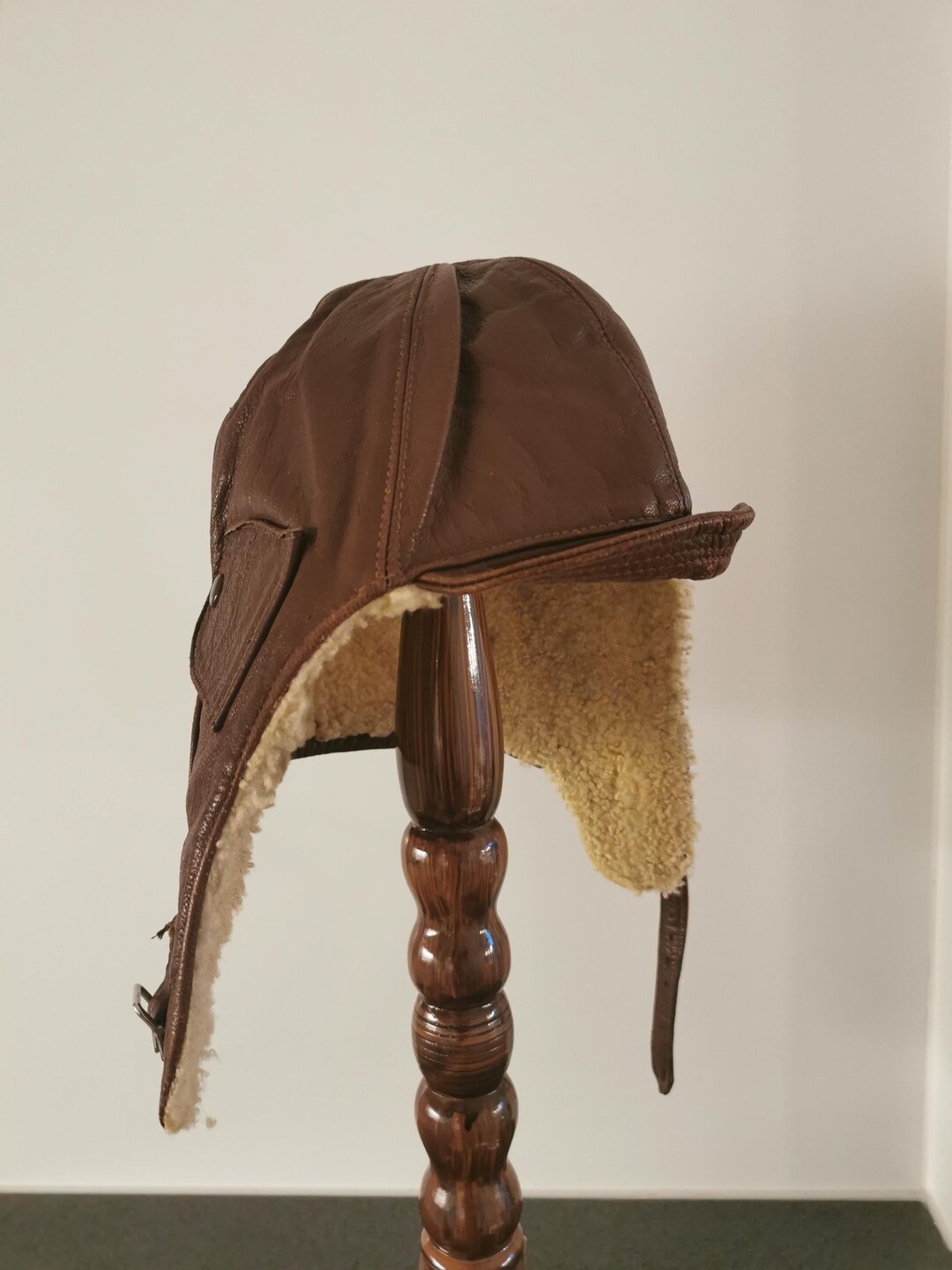 Retro, Mc/pilot/leather Cap/helmet in Brown Leather With Inside Fur. - Etsy