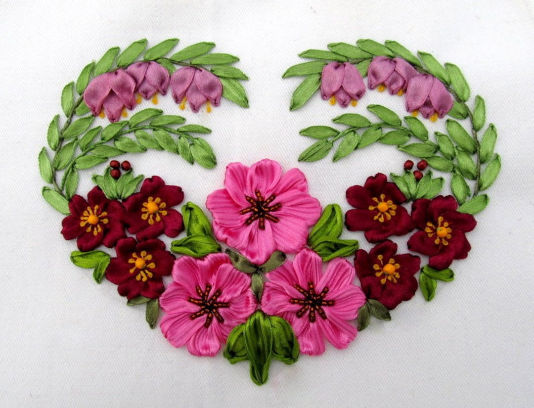 Heart Shaped Embroidery, Ribbon Embroidery Heart, St Valentine Gift ...