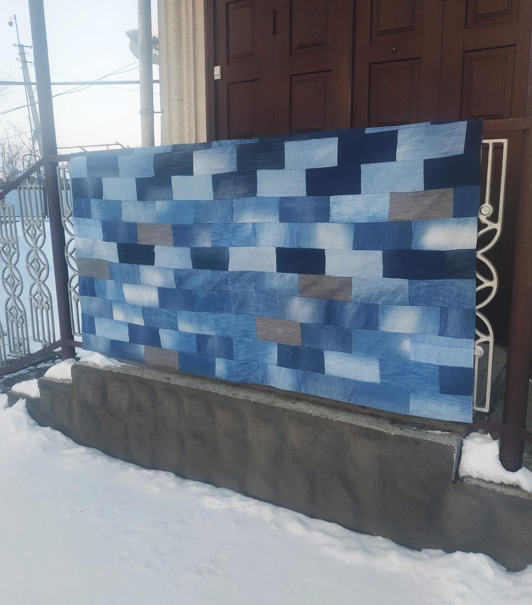 Upcycled Denim Bed Throw, Patchwork Denim Picnic Blanket, Teenager ...
