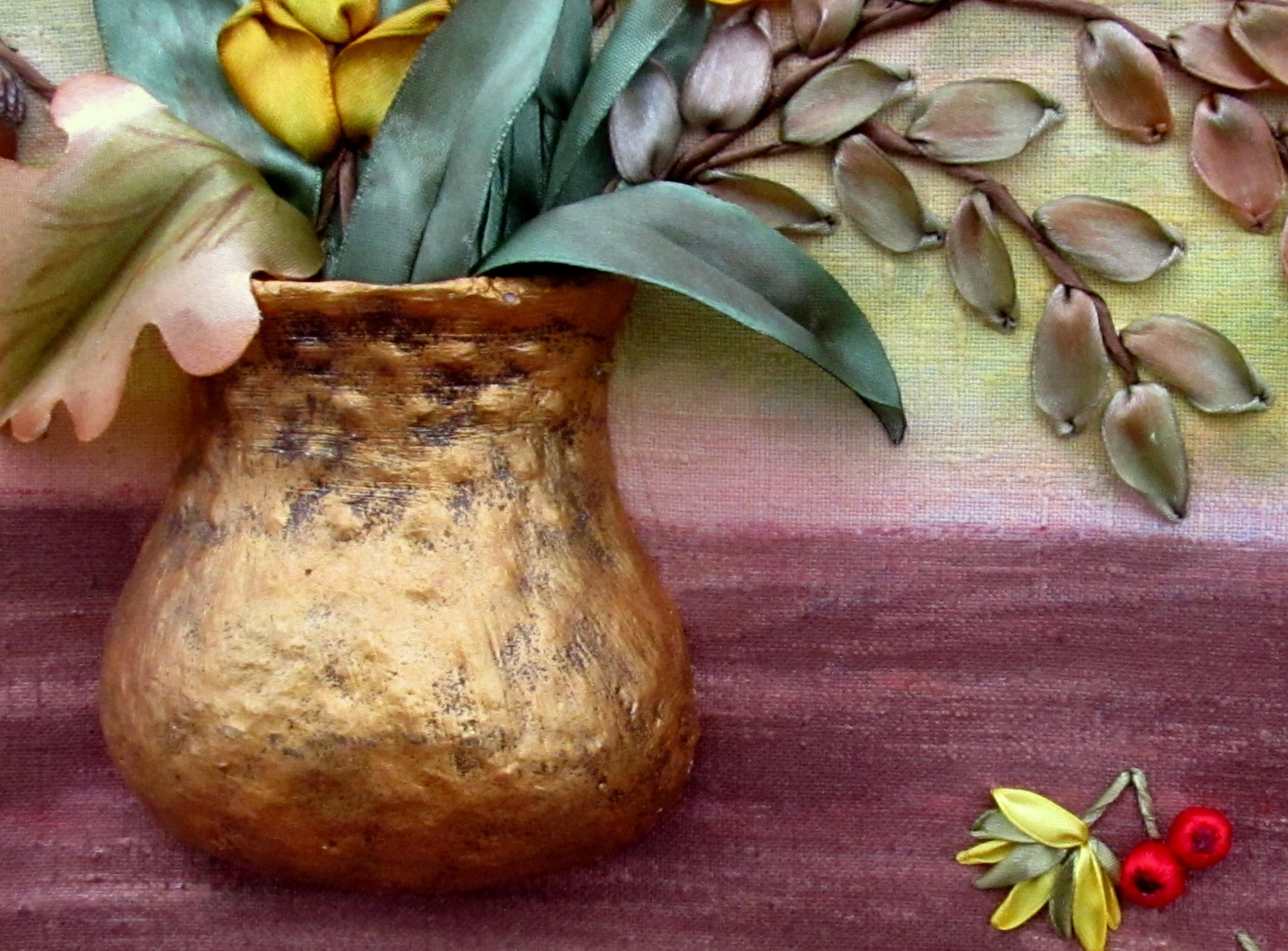 Ribbon Embroidery, Wall Art, Autumn Bouquet, Fall in the Vase ...