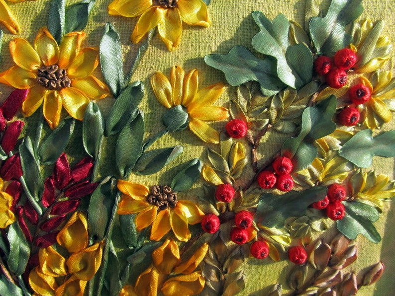 Ribbon Embroidery, Wall Art, Autumn Bouquet, Fall in the Vase ...