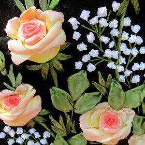 To Order. Silk Ribbon Embroidered Roses, Roses Wall Hanging, Bunch of ...