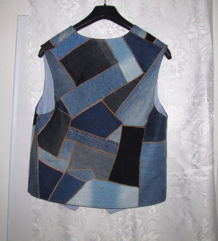 To Order. Recycled Denim Vest Patchwork Jeans Vest Unisex - Etsy