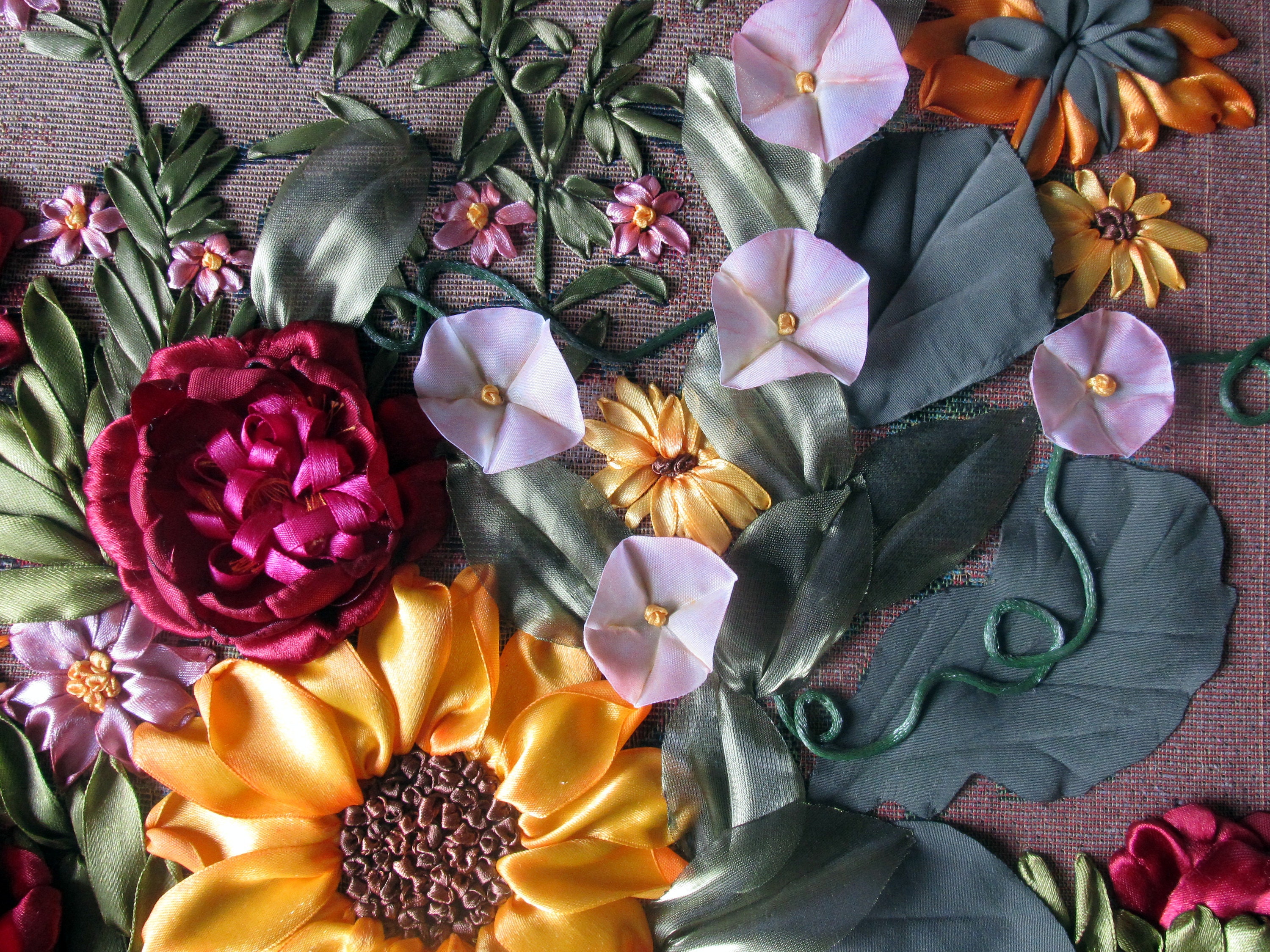 Unframed Embroidered Picture Flowers in Vase Floral Ribbon - Etsy