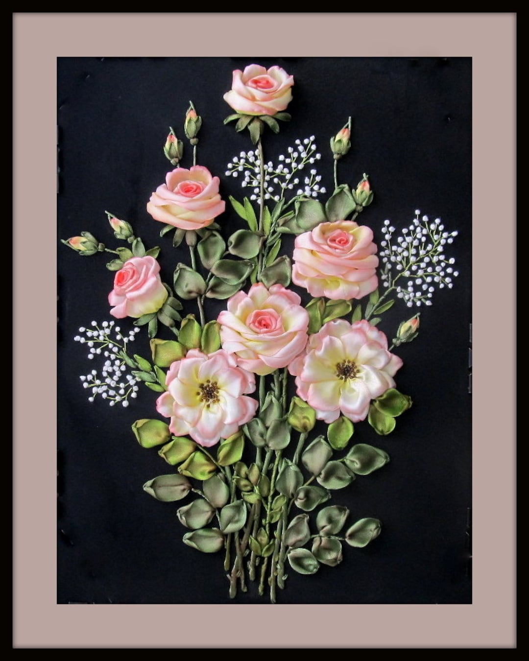 To Order. Silk Ribbon Embroidered Roses, Roses Wall Hanging, Bunch of ...