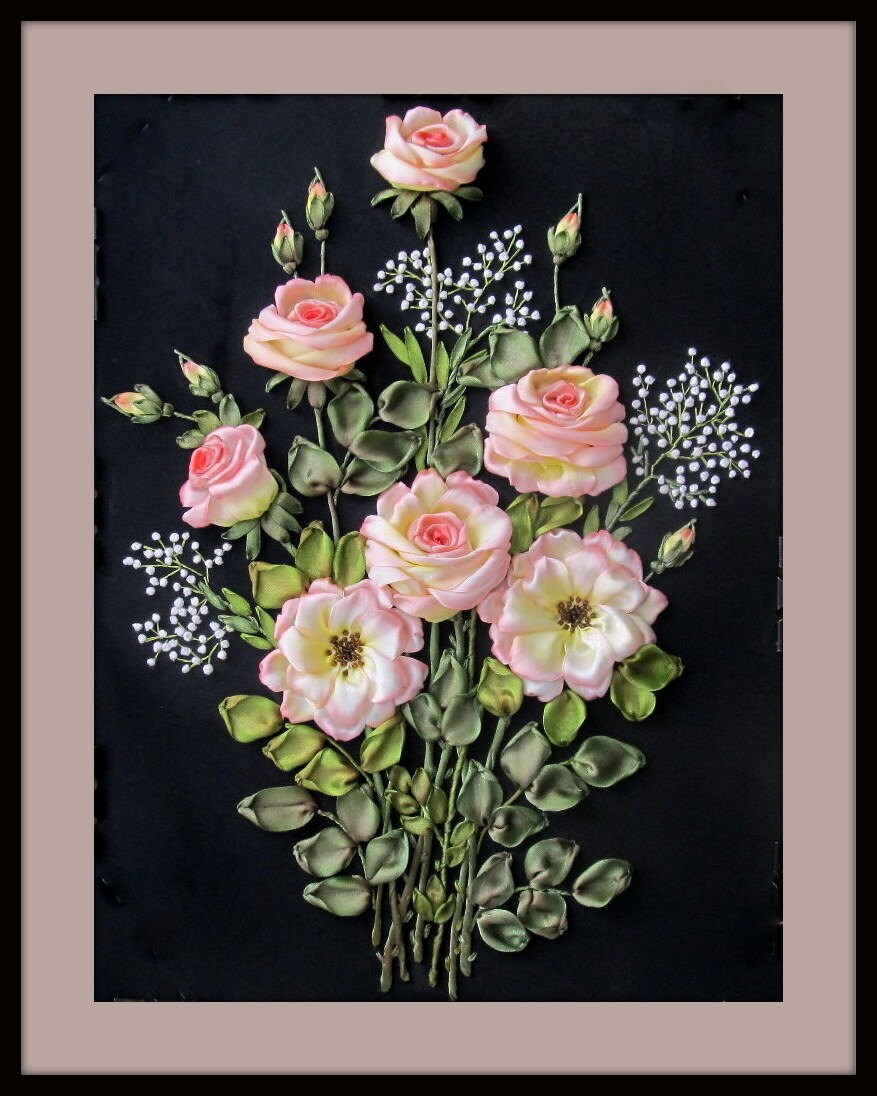 To Order. Silk Ribbon Embroidered Roses, Roses Wall Hanging, Bunch of ...