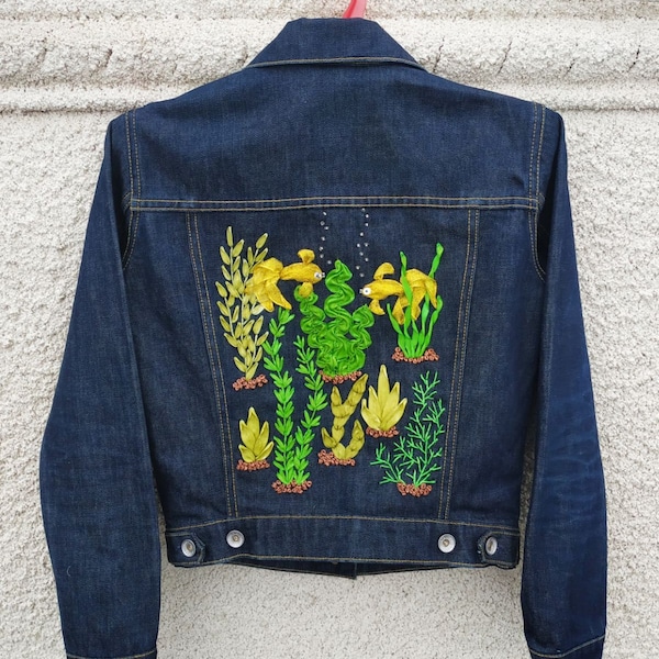 Hand Embroidered Jean Jacket - Etsy