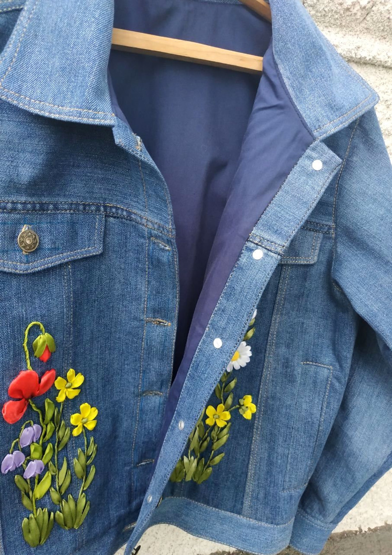 To Order. Custom Sewn Hand Embroidered Jean Jacket, Handmade Upcycled ...