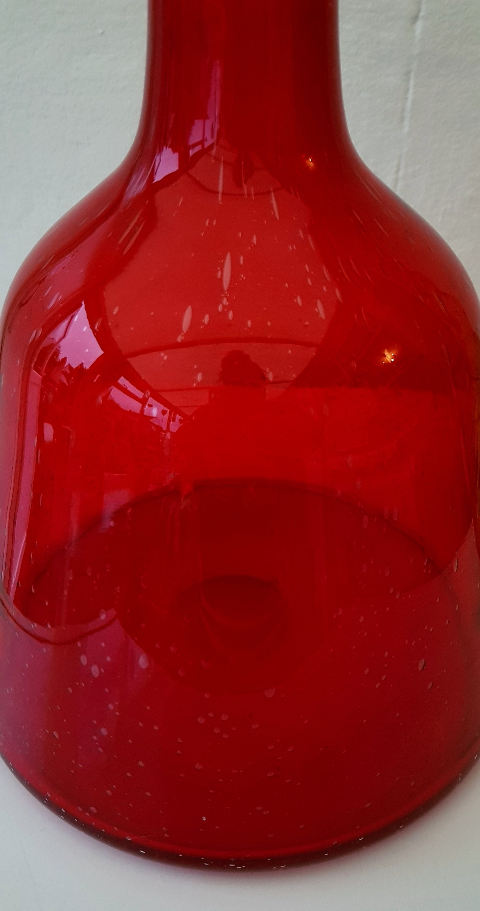 Vintage RARE Blenko Style 22.5 Genie Bottle Red Glass Decanter White ...