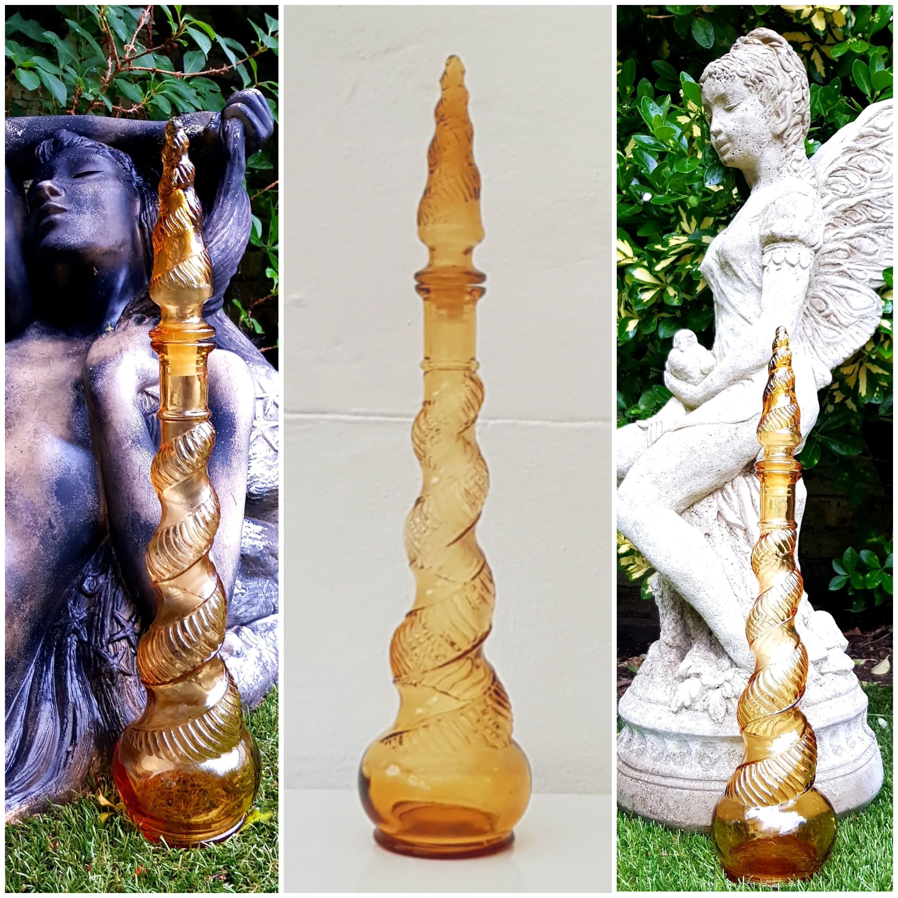 Vintage 17" Italian Empoli Depose Genie Bottle Amber Glass Spiral Snake ...