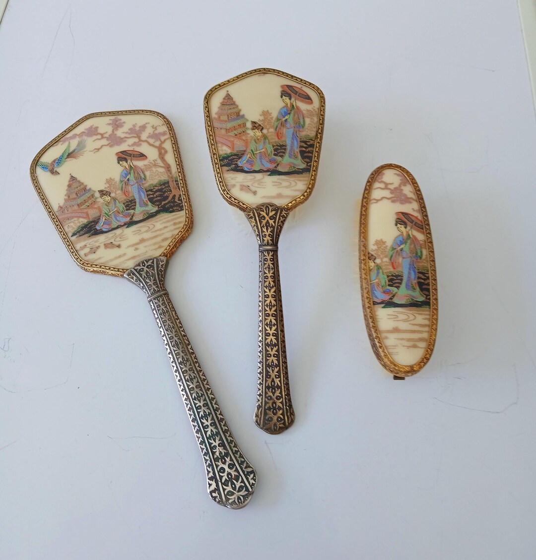 Vintage 3pc Regent of London Japanese Vanity Set Oriental Dressing ...