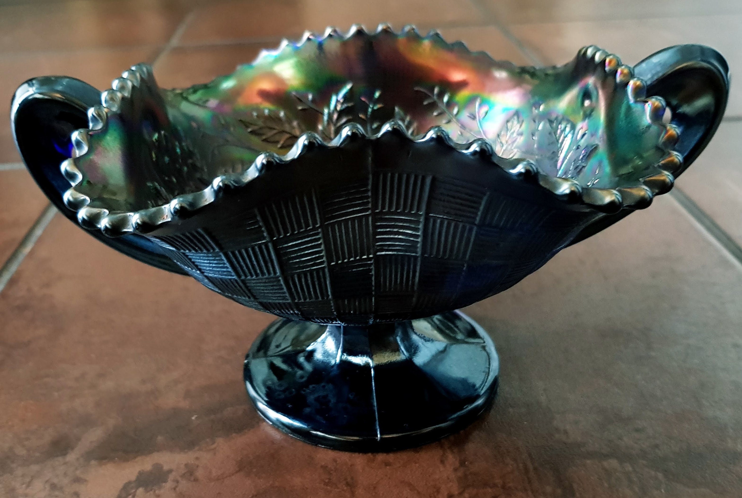 Carnival Glass Basket Weave Bowl