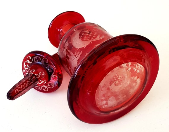 Antique RARE Bohemian Victorian Ruby Red Glass Etched… - Gem