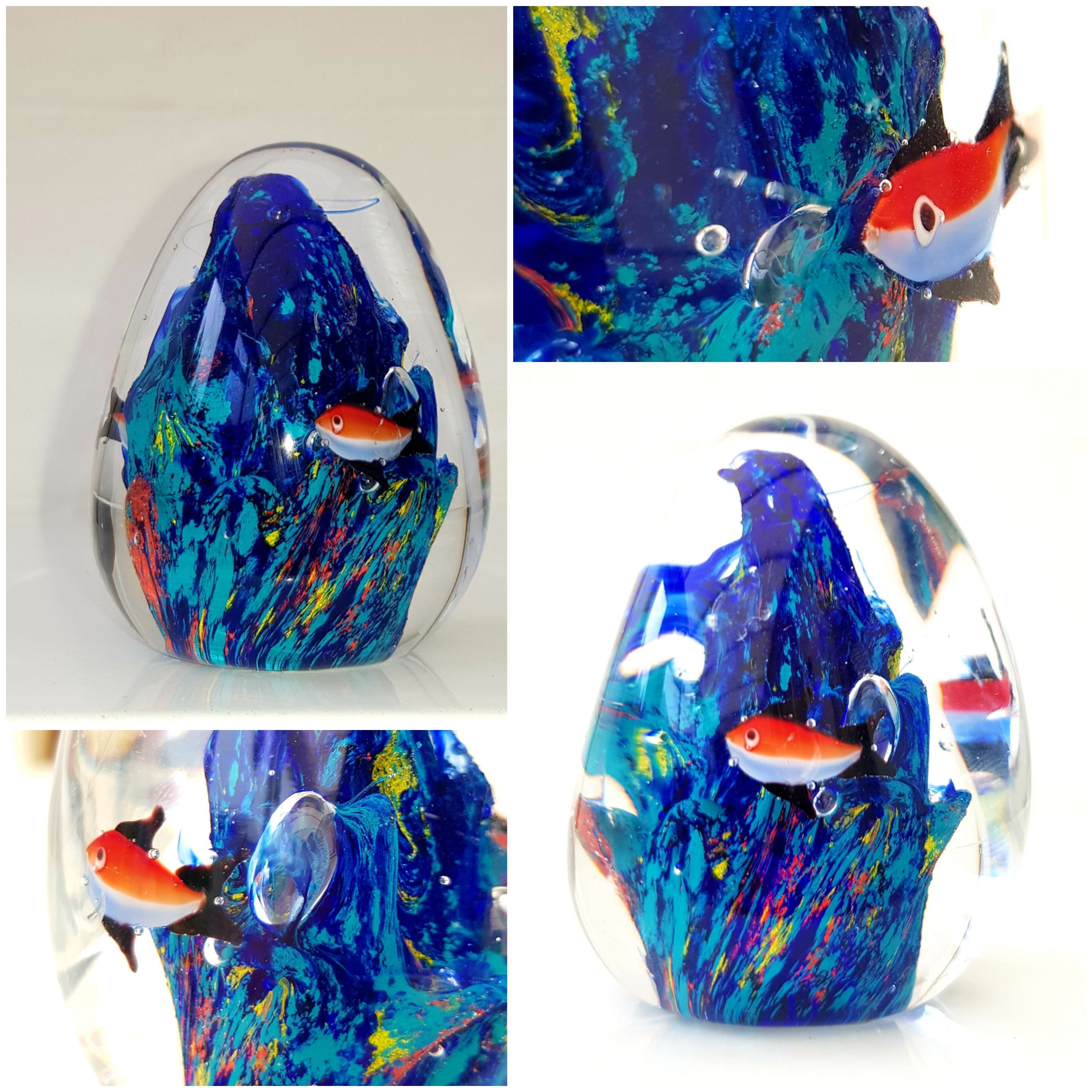 Vintage Glass Paperweight Aquarium Coral Fish Pinched Egg - Etsy