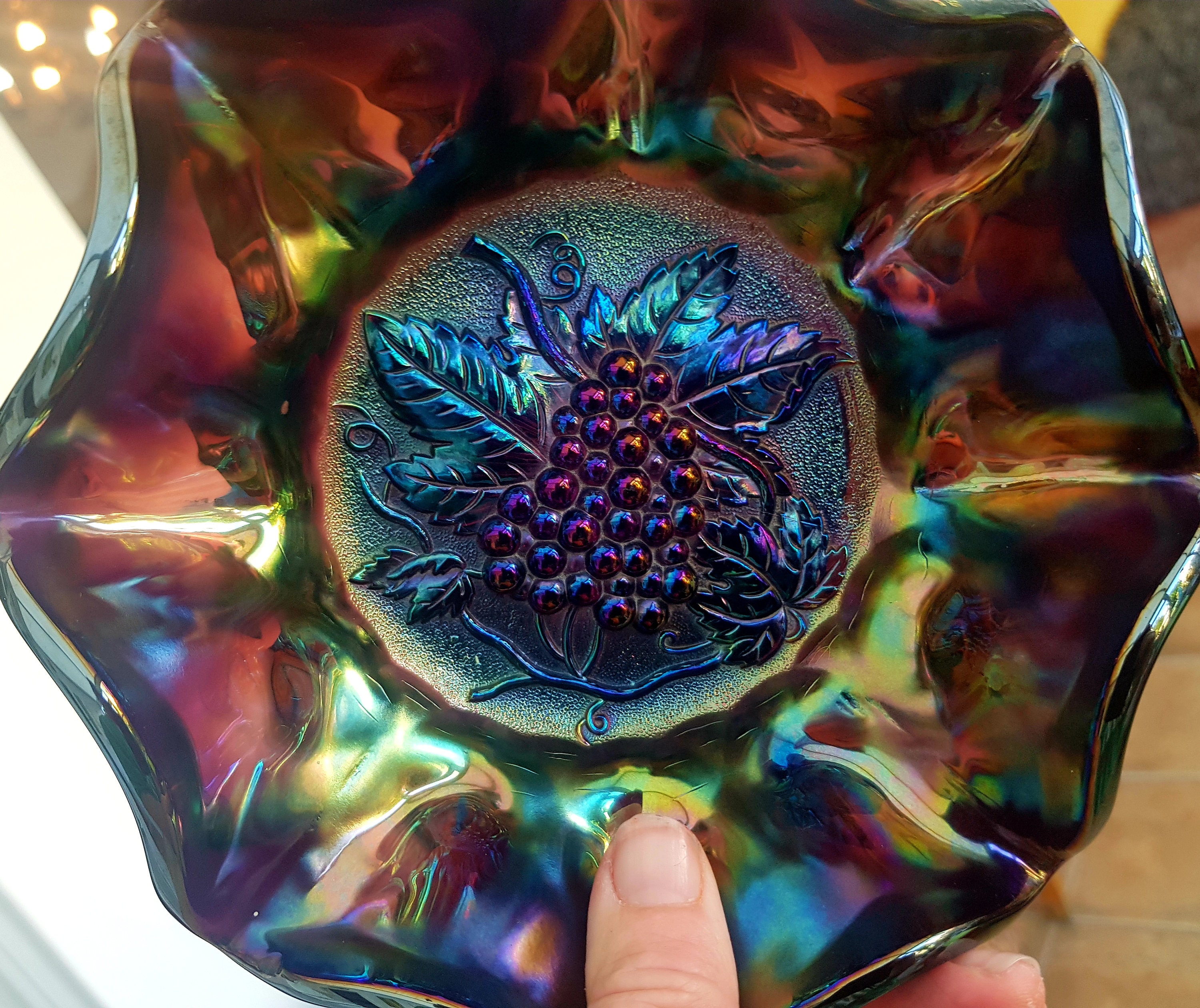 Vintage Pair of Carnival Glass Electric Amethyst Grapevine - Etsy