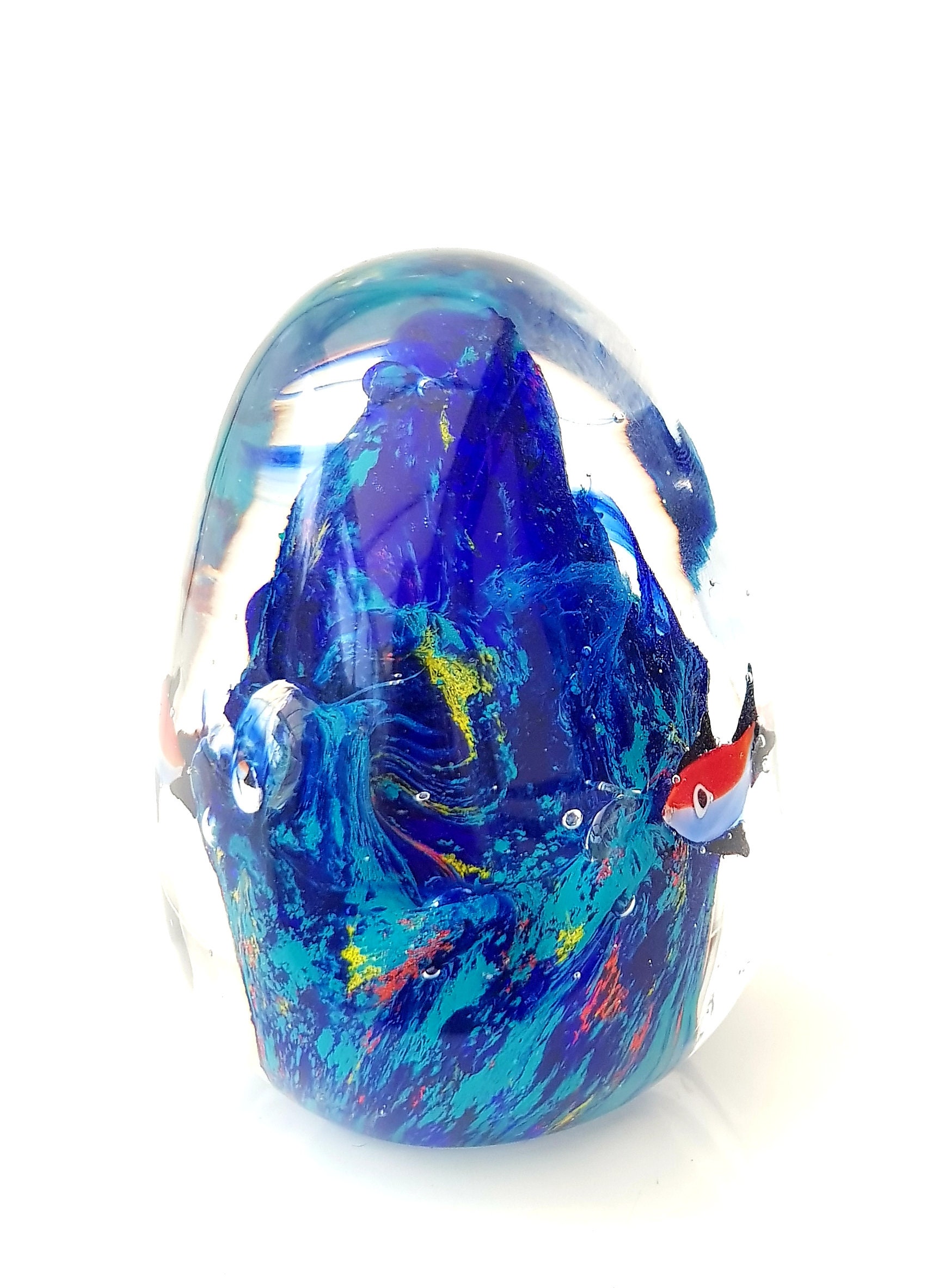 Vintage Glass Paperweight Aquarium Coral Fish Pinched Egg - Etsy