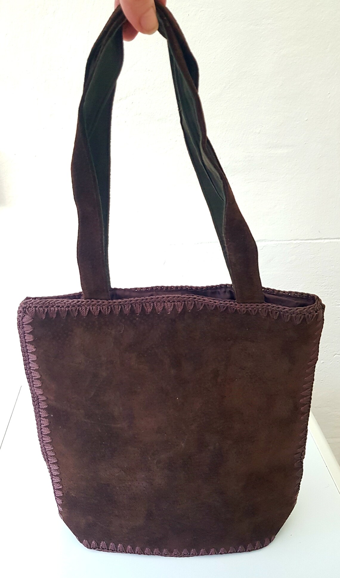 Vintage Real Suede Leather Shoulder Bag Patchwork Brown Square - Etsy