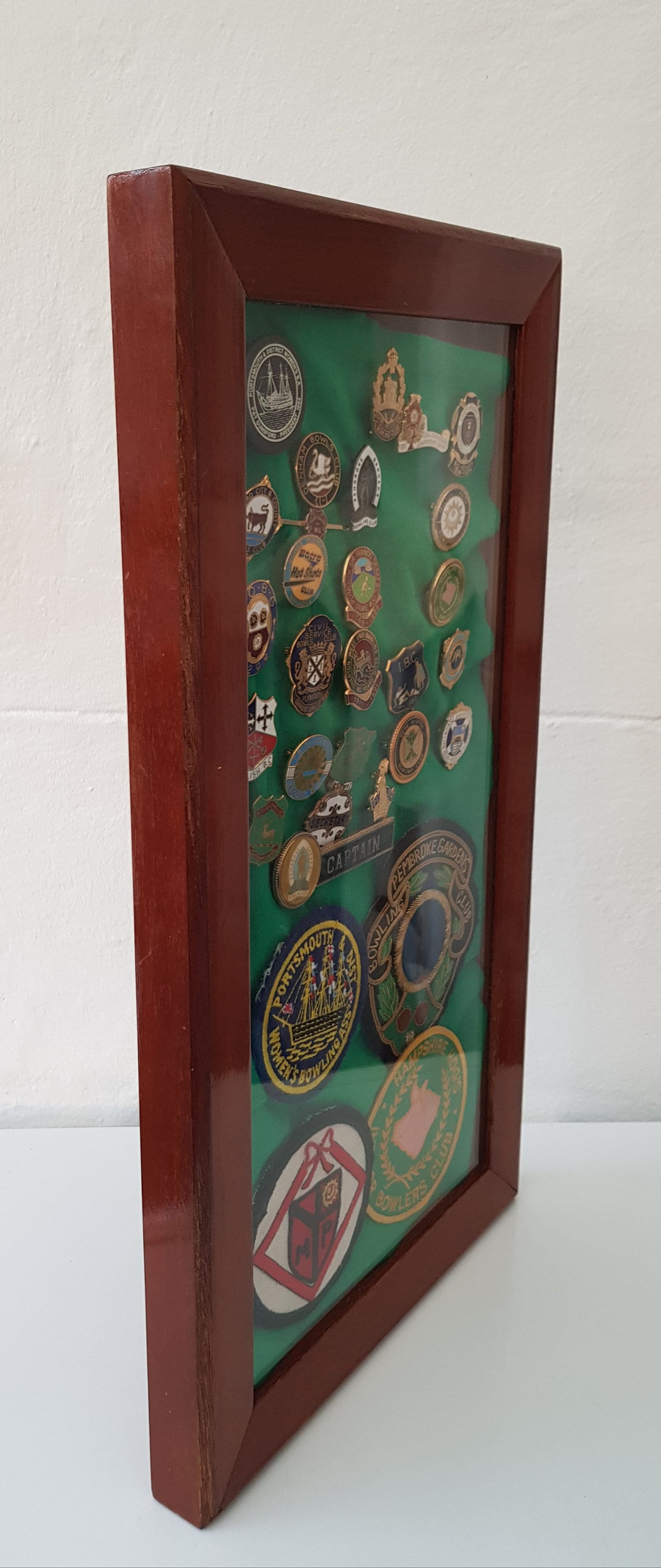 Vintage Bowling Pins Badges Patches & Wooden Glass Display Case ...
