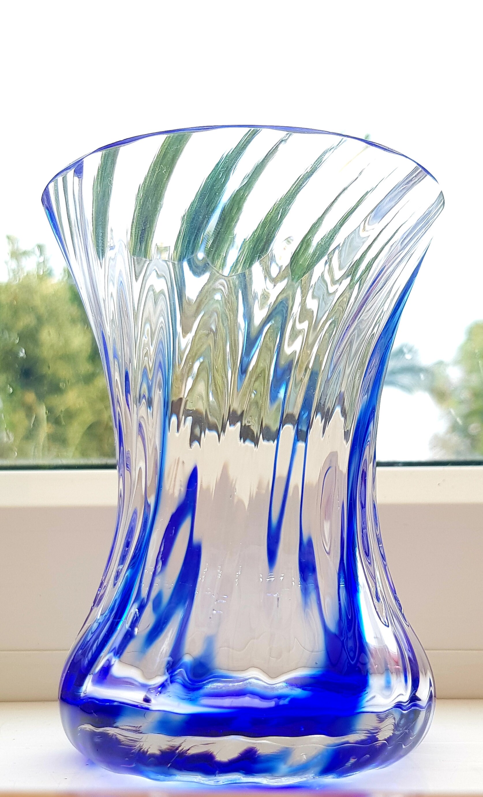 Vintage Caithness Glass Vase Cobalt Blue Swirl Clear - Etsy