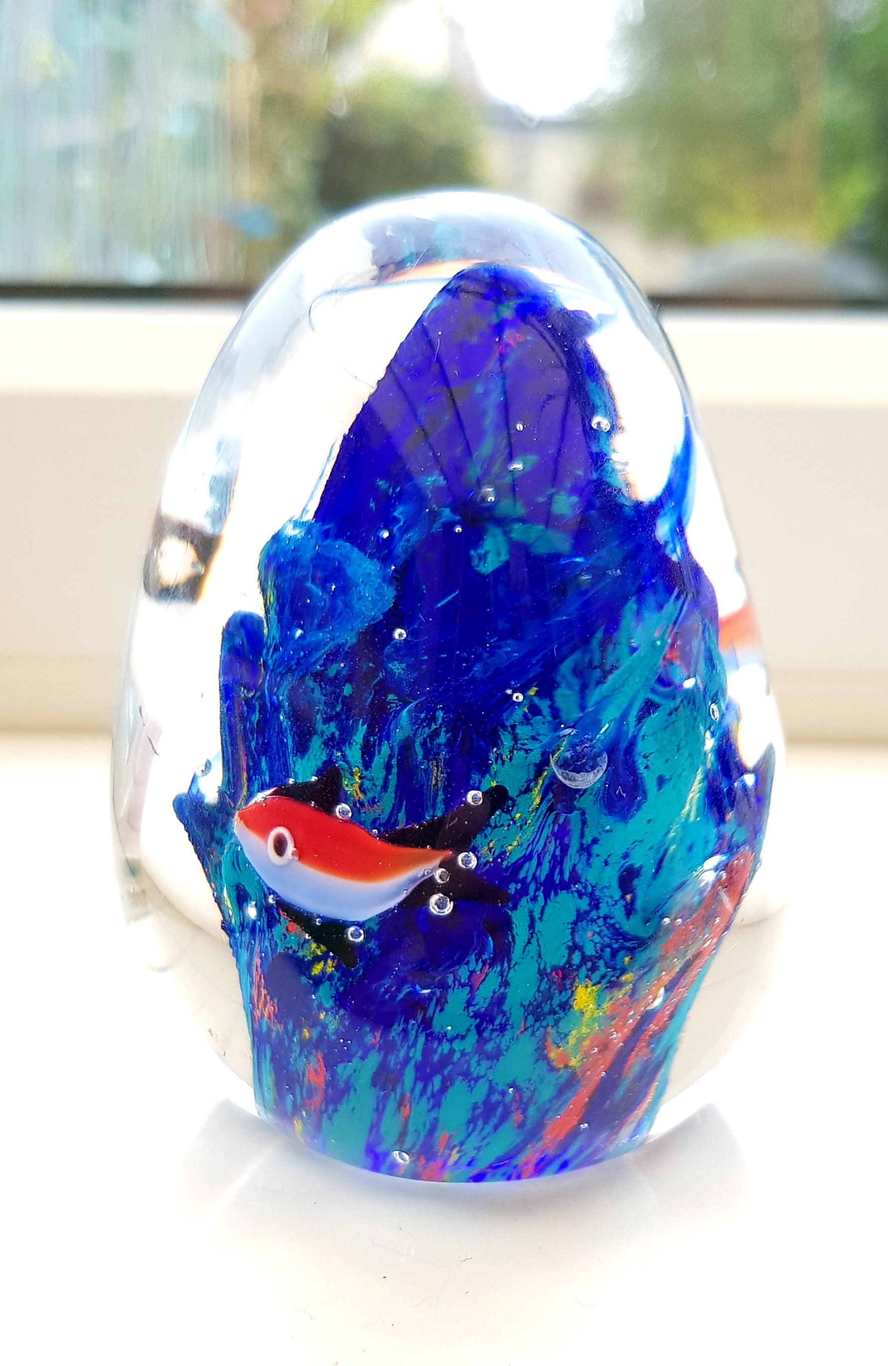Vintage Glass Paperweight Aquarium Coral Fish Pinched Egg - Etsy