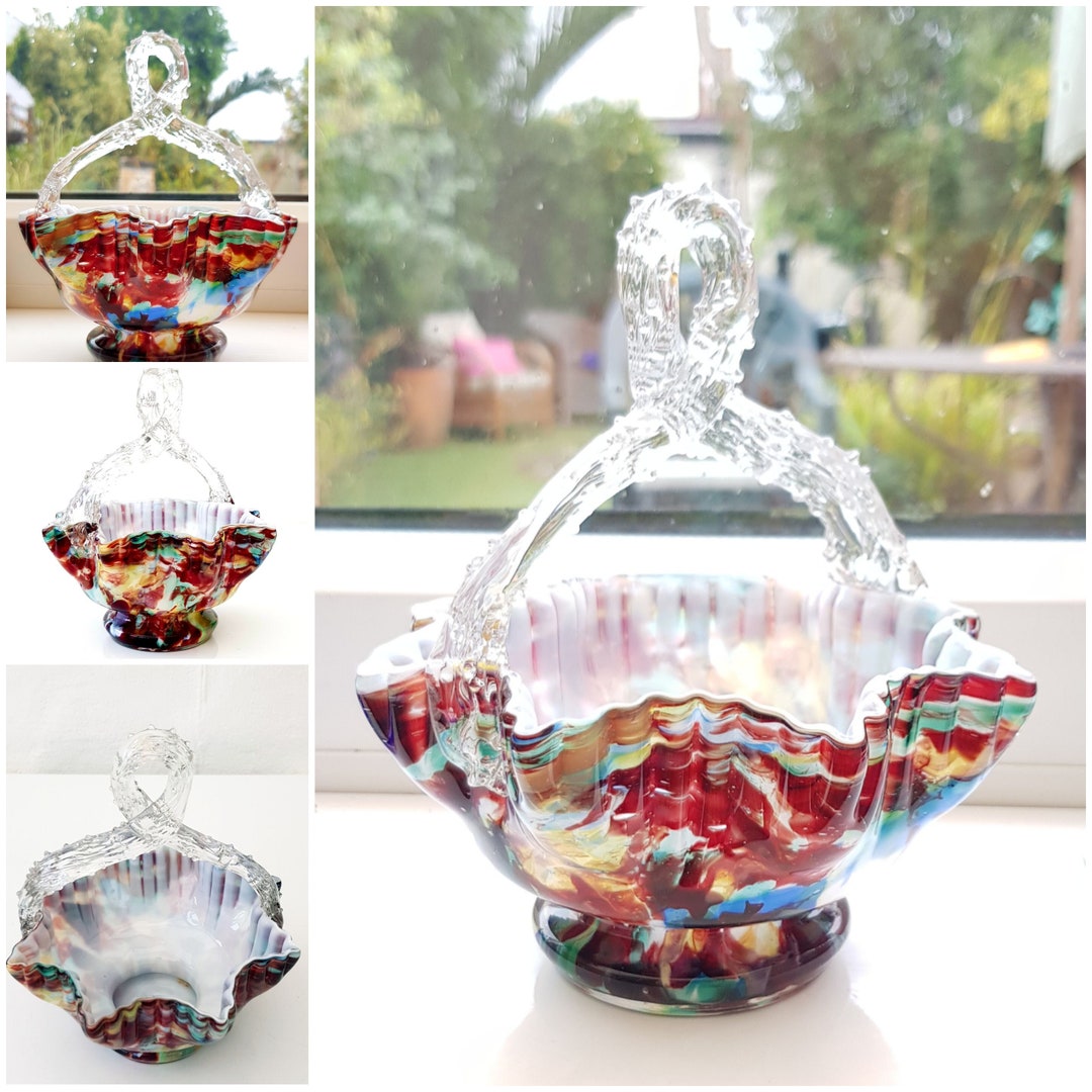 Antique Stevens & Williams Glass Splatter Cased Basket Thorn Handle - Etsy