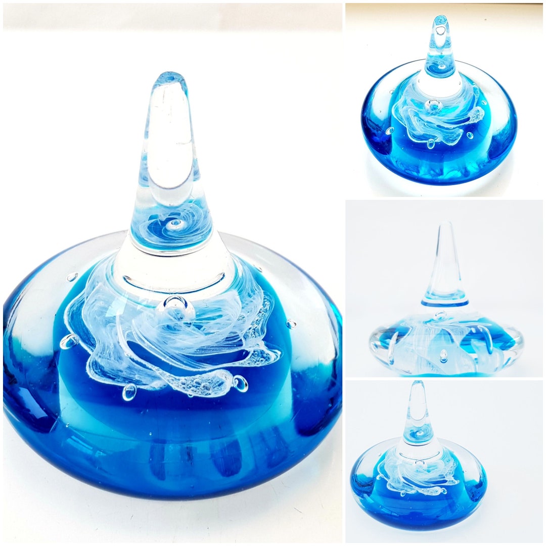 Vintage Glass Paperweight Ringholder Turquiose & White - Etsy