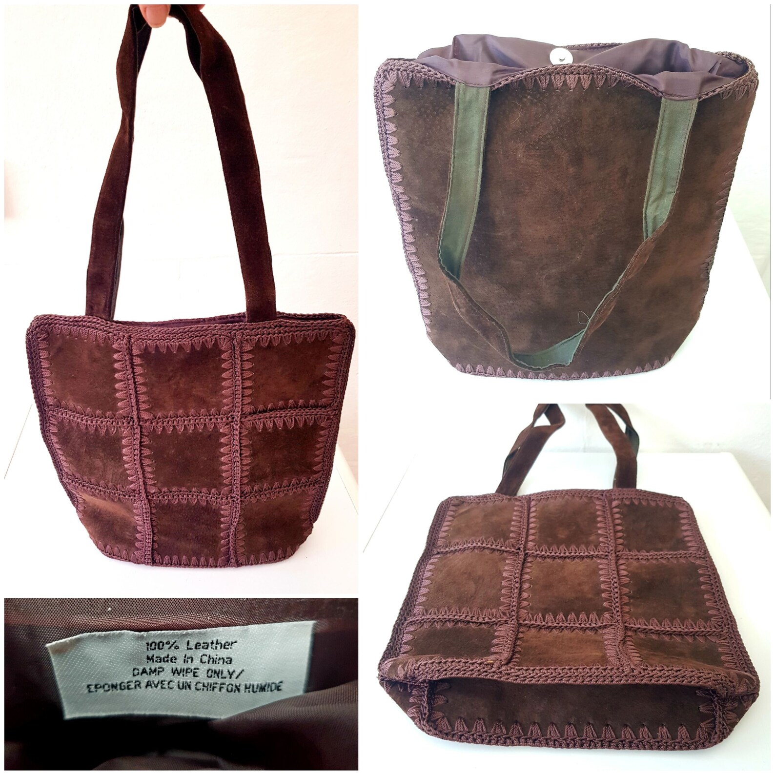 Vintage Real Suede Leather Shoulder Bag Patchwork Brown Square - Etsy