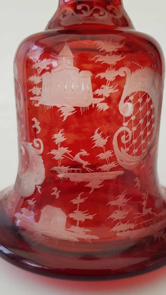 Antique RARE Bohemian Victorian Ruby Red Glass Etched… - Gem