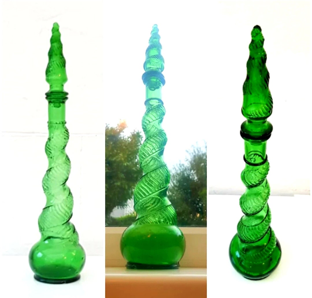 Vintage Italian Depose Genie Bottle Emerald Green Glass Twist Snake ...