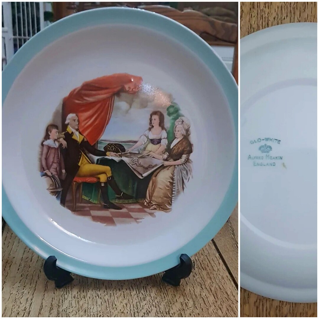 Vintage Alfred Meakin Glo White Plate Painted Family Scene - Etsy
